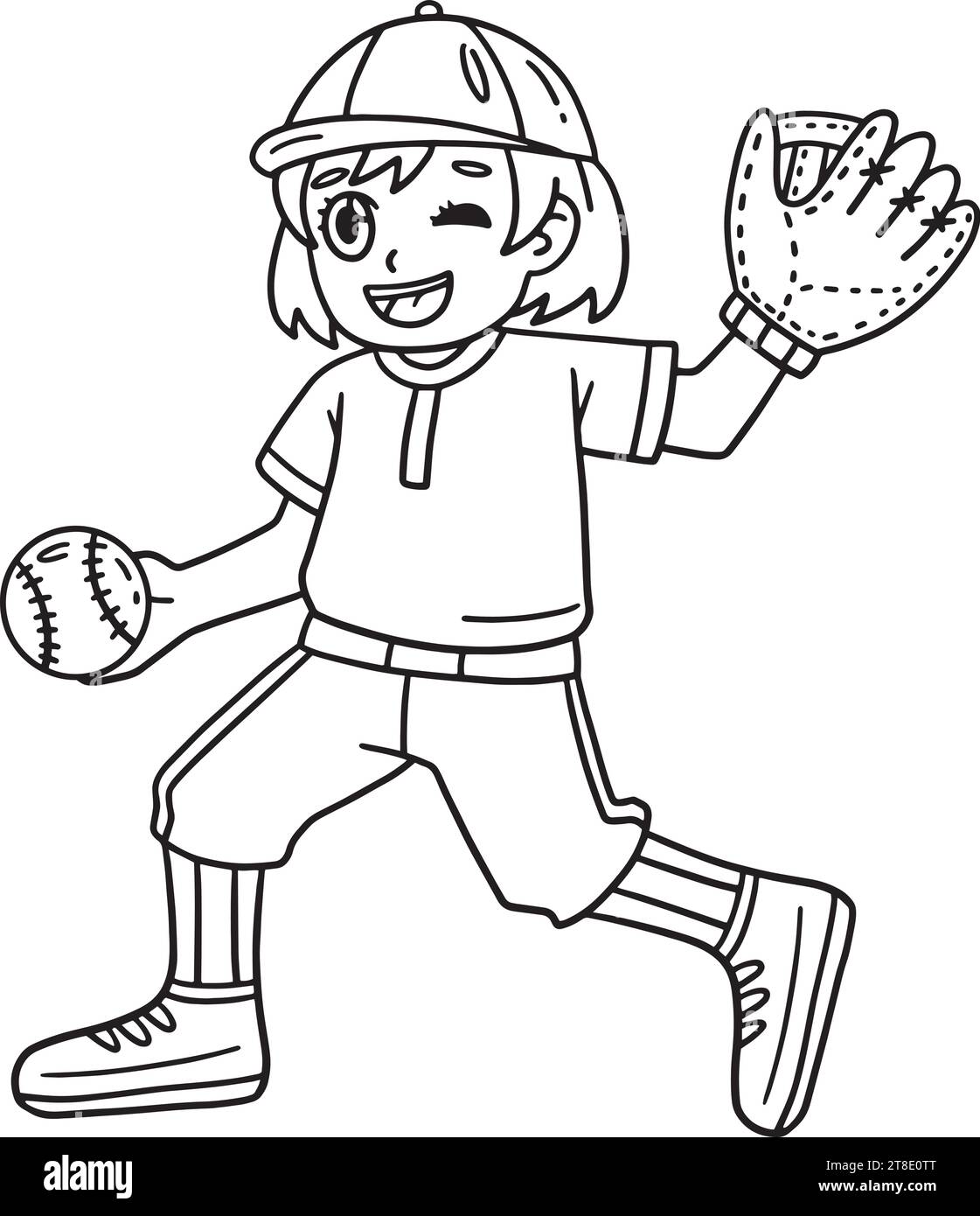 Baseball Girl Pitcher Isolated Coloring Page Stock Vector Image & Art ...