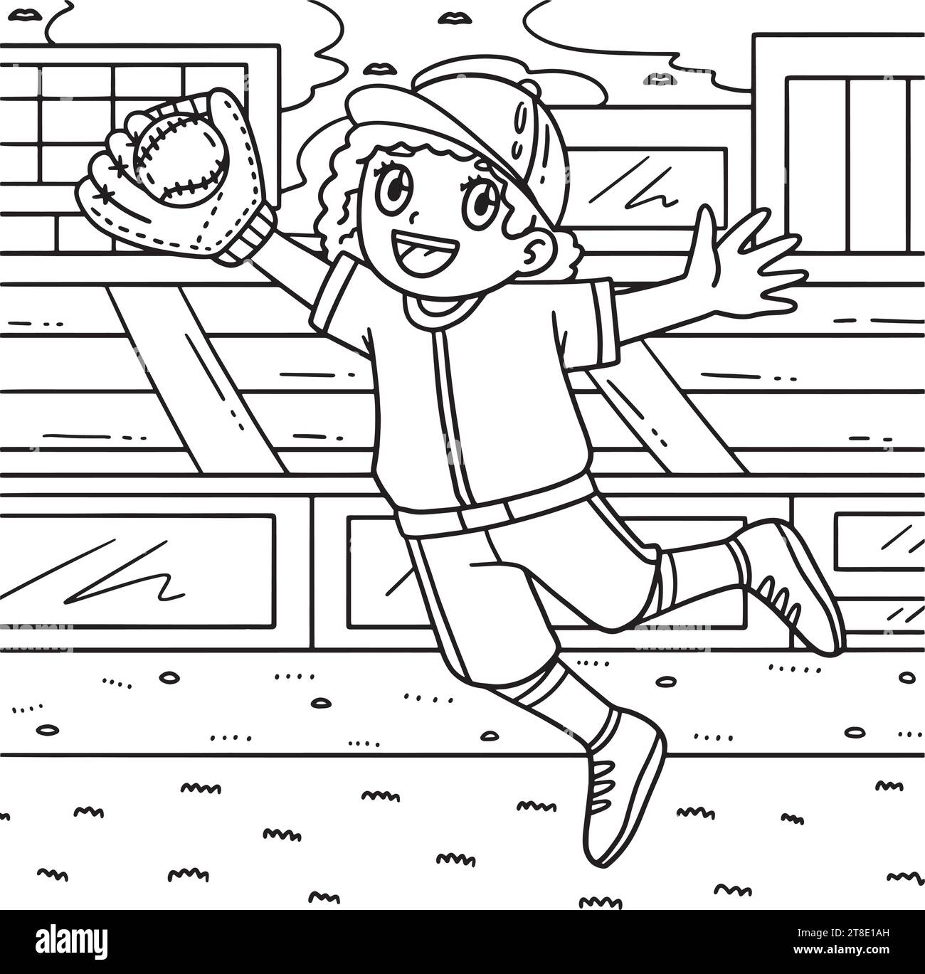 Girl Fielder Catching Baseball Coloring Page Stock Vector Image & Art ...