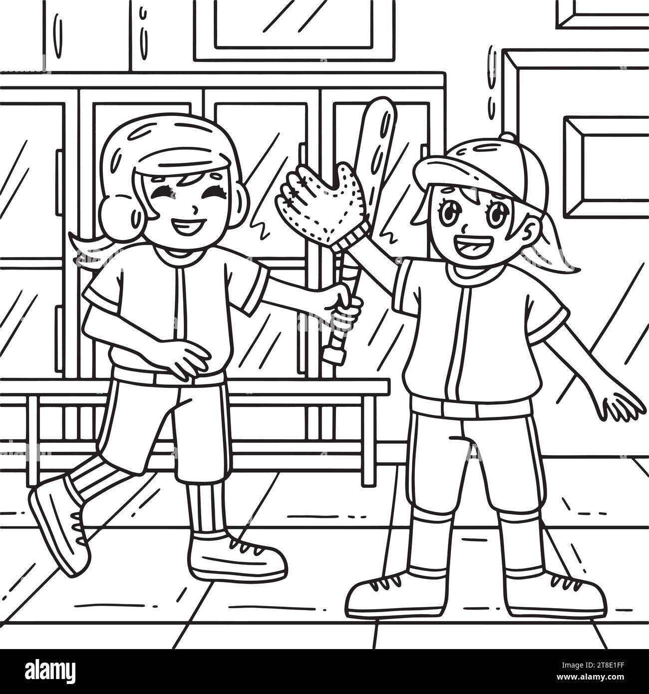 Baseball Girl Teammate Coloring Page for Kids Stock Vector Image & Art ...