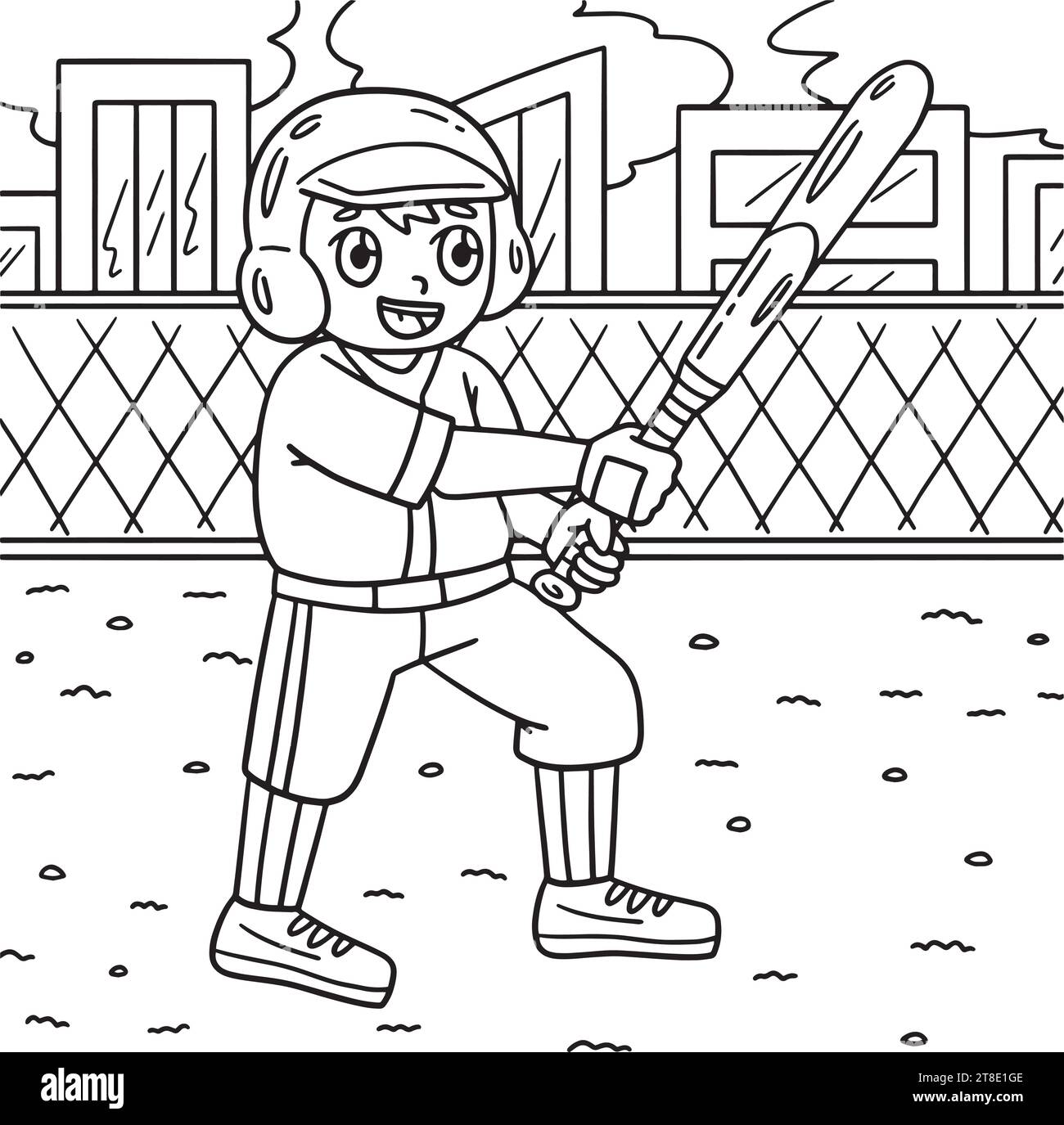 Boy Playing Baseball Coloring Page for Kids Stock Vector Image & Art ...