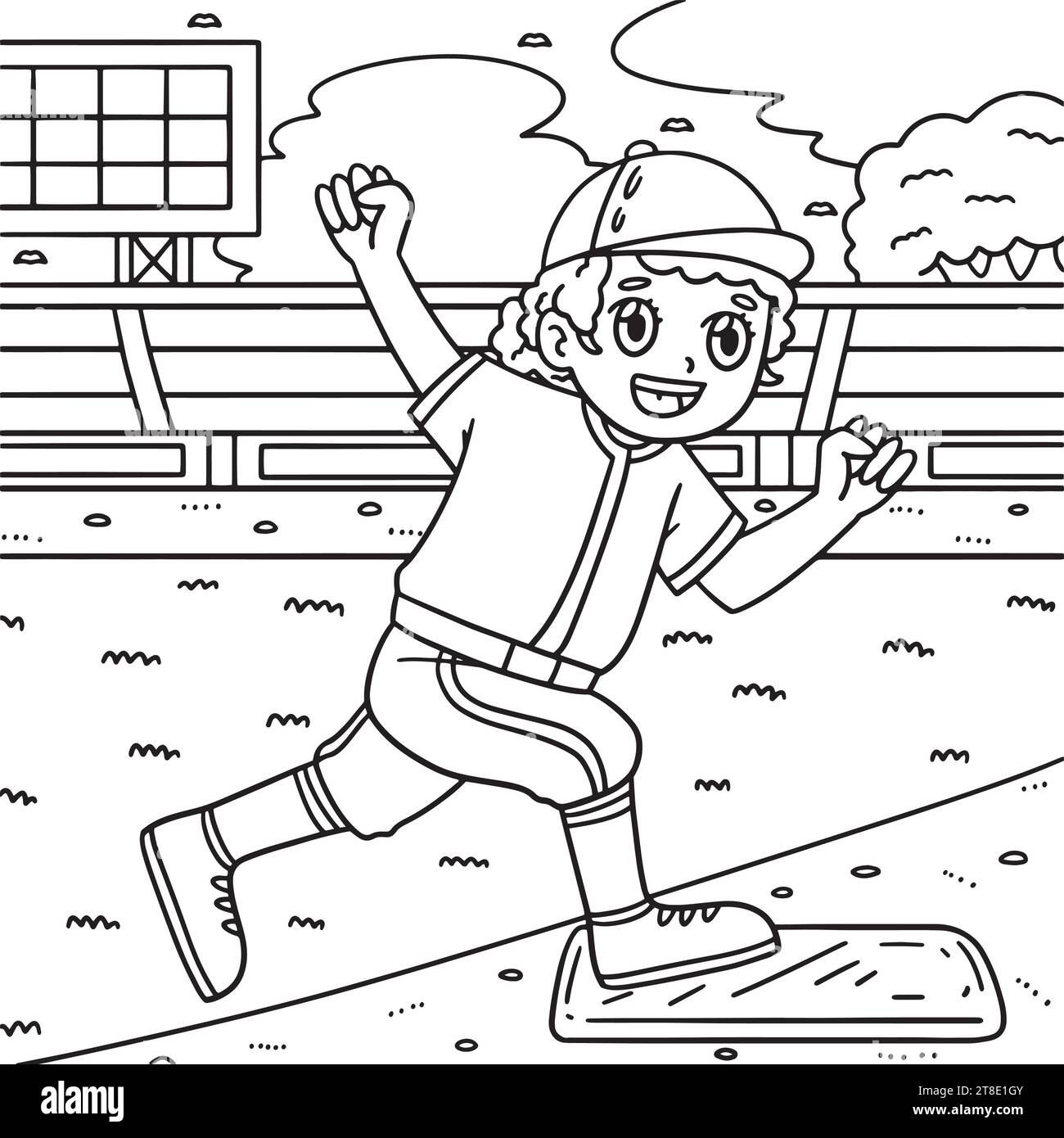 Baseball Girl Reaching Base Coloring Page for Kids Stock Vector Image ...
