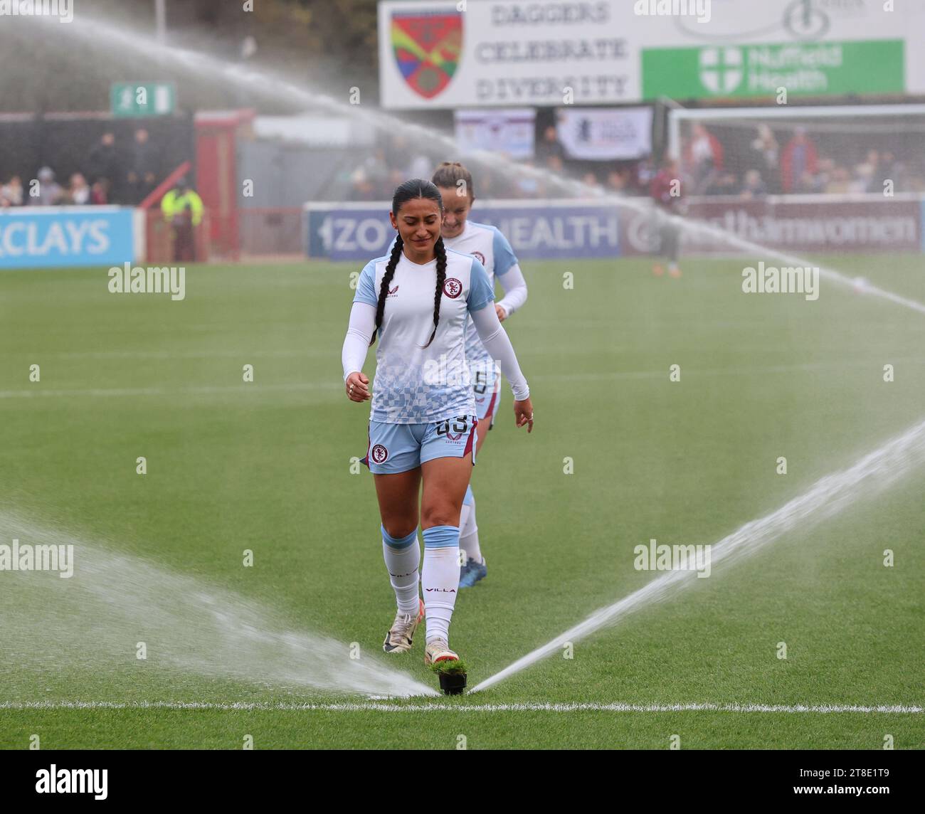 Maz Pacheco of Aston Villa Women getting wet before kick off during THE ...