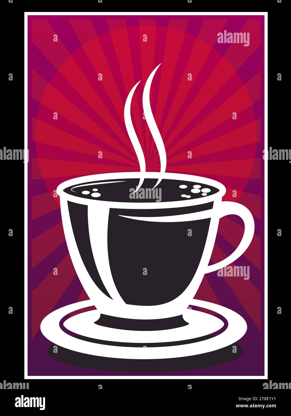Coffee cup with steam on a radiant background poster design vector ...