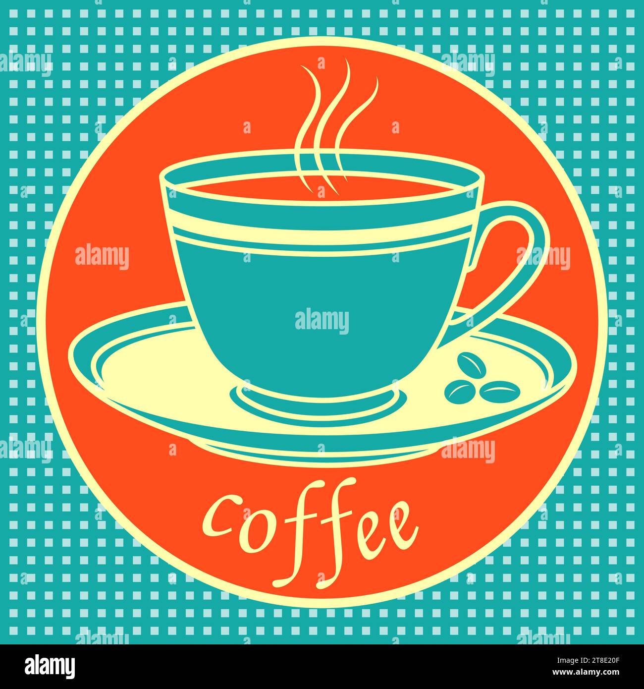 Coffee cup with steam in a circle design poster retro style vector ...