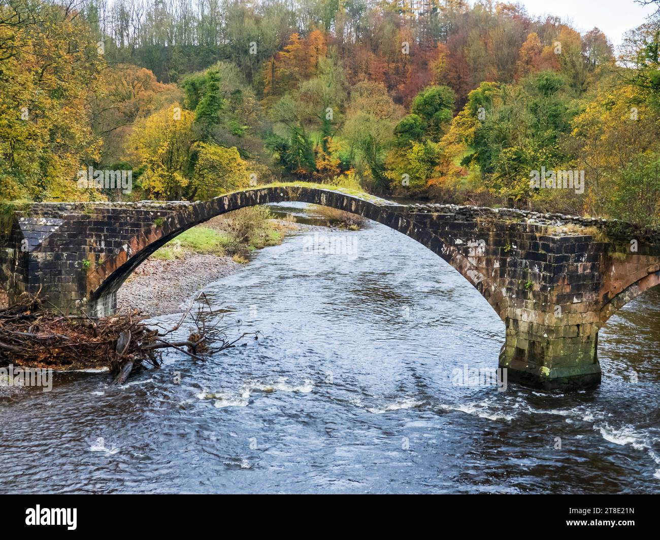 Cromwells Bridge crossing the river Hodder near Hurst Green, Lancashire ...