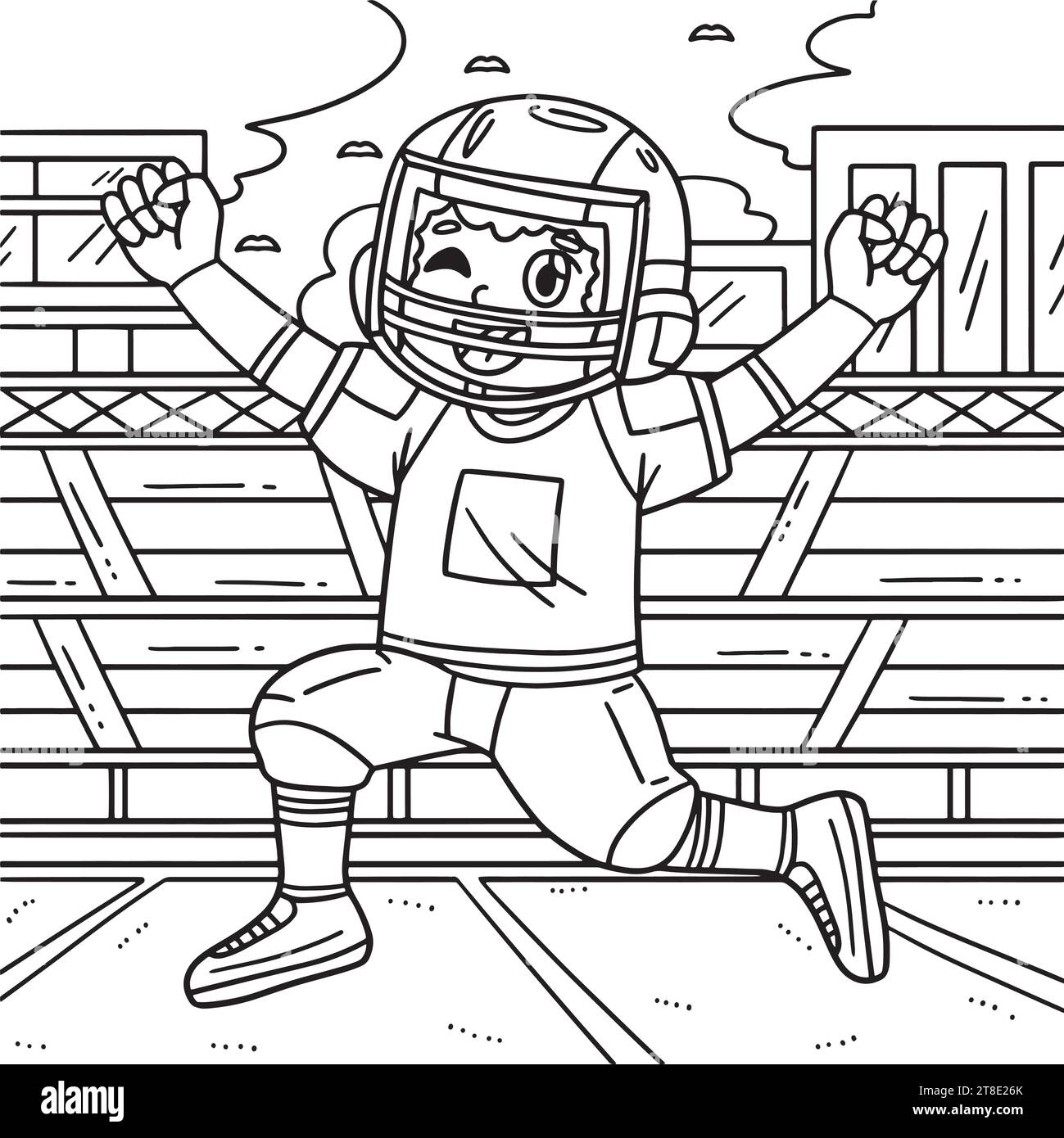 American Football Player Jumping Victory Coloring Stock Vector Image ...