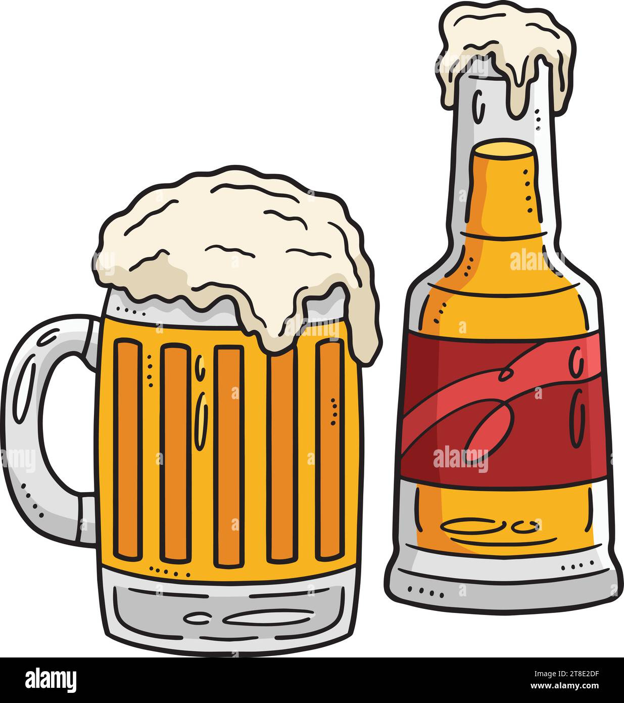 Beer Bottle and Mug Beer Cartoon Colored Clipart Stock Vector Image ...