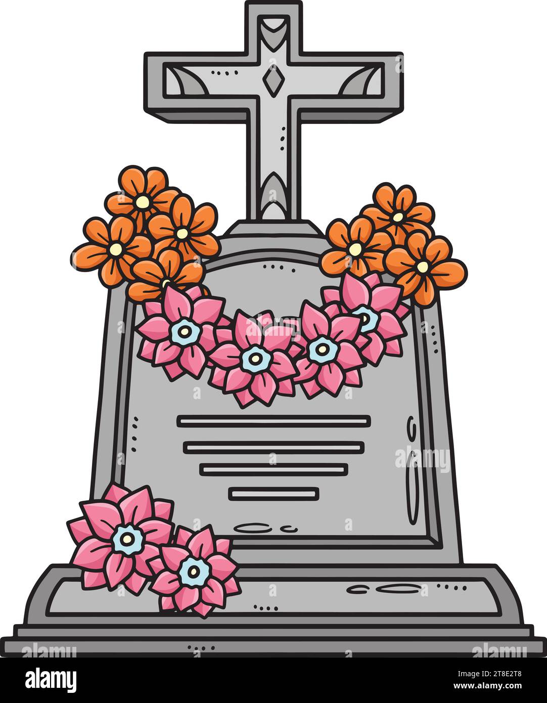 Tombstone with a Flower Cartoon Colored Clipart Stock Vector Image ...