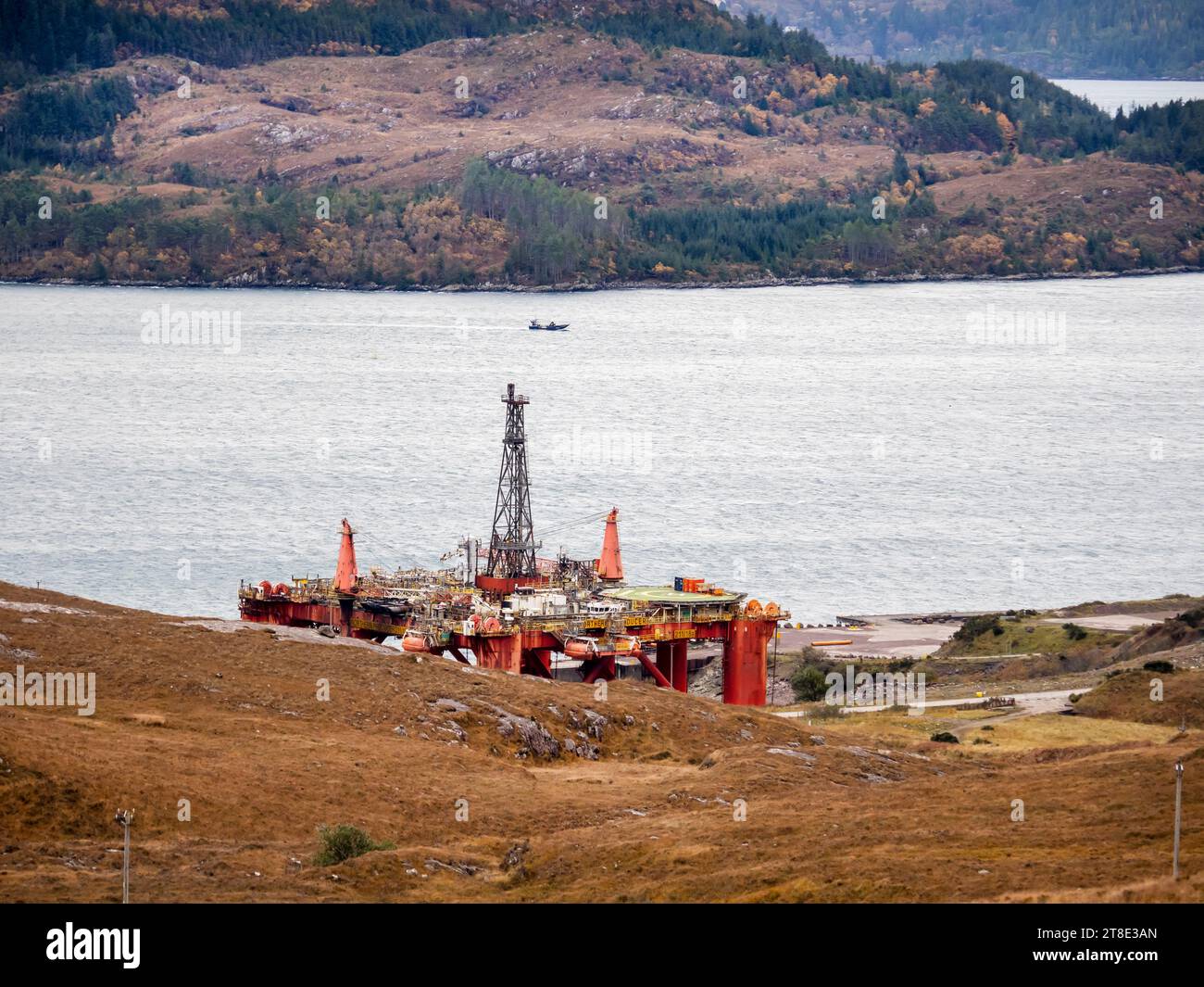 An oil rigg in a dry dock at Loch Kishorn, near Applecross, Scotland ...