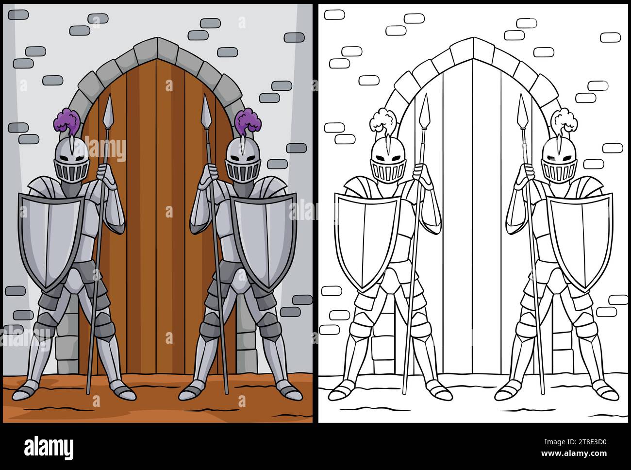 Knight Guarding a Gate Coloring Page Illustration Stock Vector Image ...