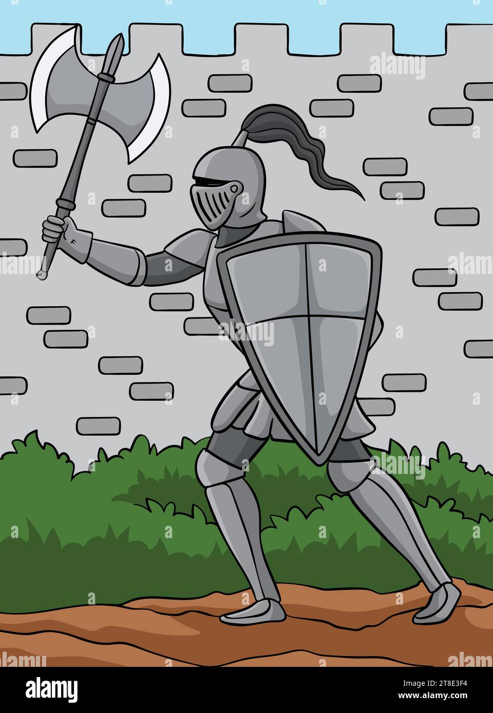 Knight Holding Axe and Shield Colored Cartoon Stock Vector Image & Art ...