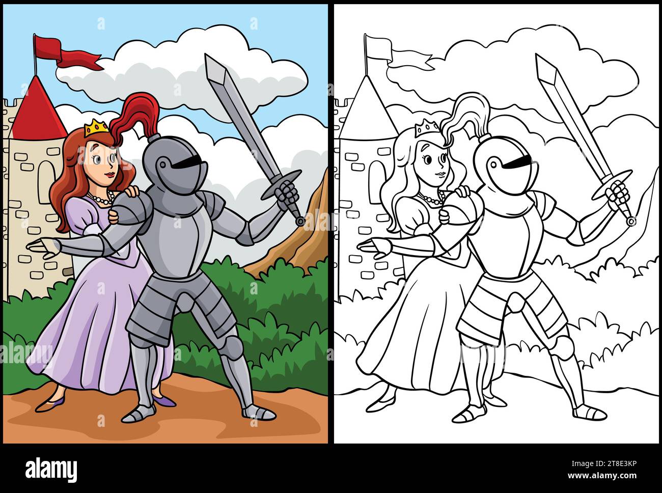 Knight Protecting the Princess Illustration Stock Vector Image & Art ...