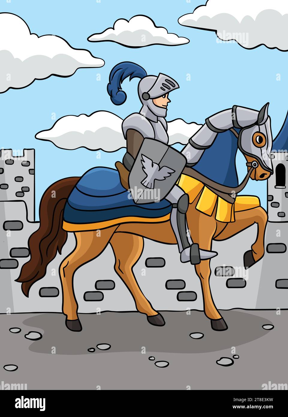 Knight on a Horse Colored Cartoon Illustration Stock Vector Image & Art ...