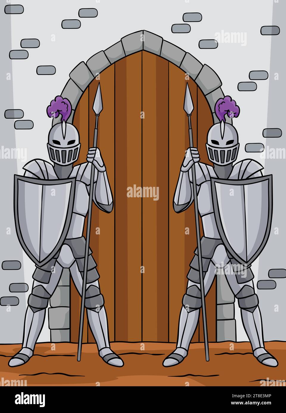 Knight Guarding a Gate Colored Cartoon Stock Vector Image & Art - Alamy
