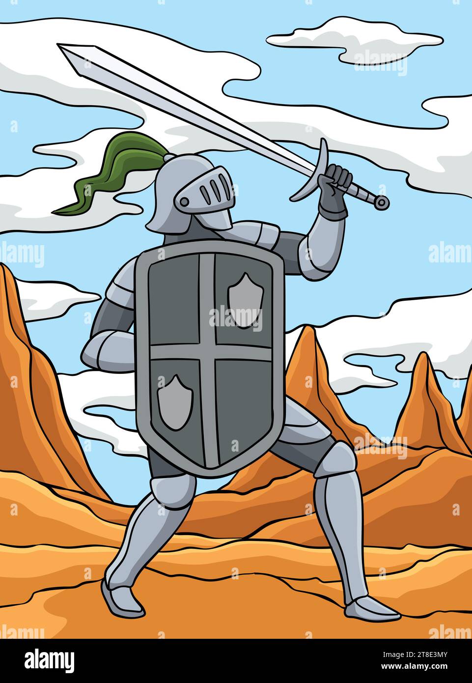 Knight Attacking Pose Colored Cartoon Illustration Stock Vector Image ...