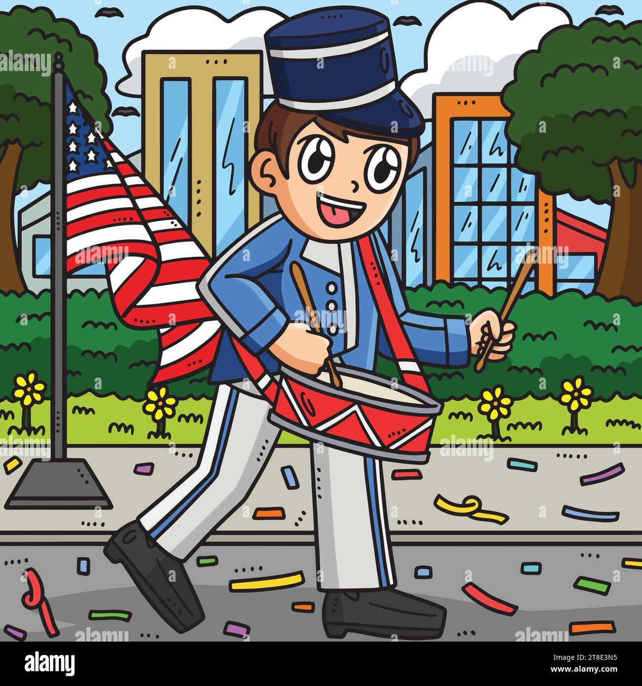 Memorial Day Cadet Marching Drum Colored Cartoon Stock Vector Image ...