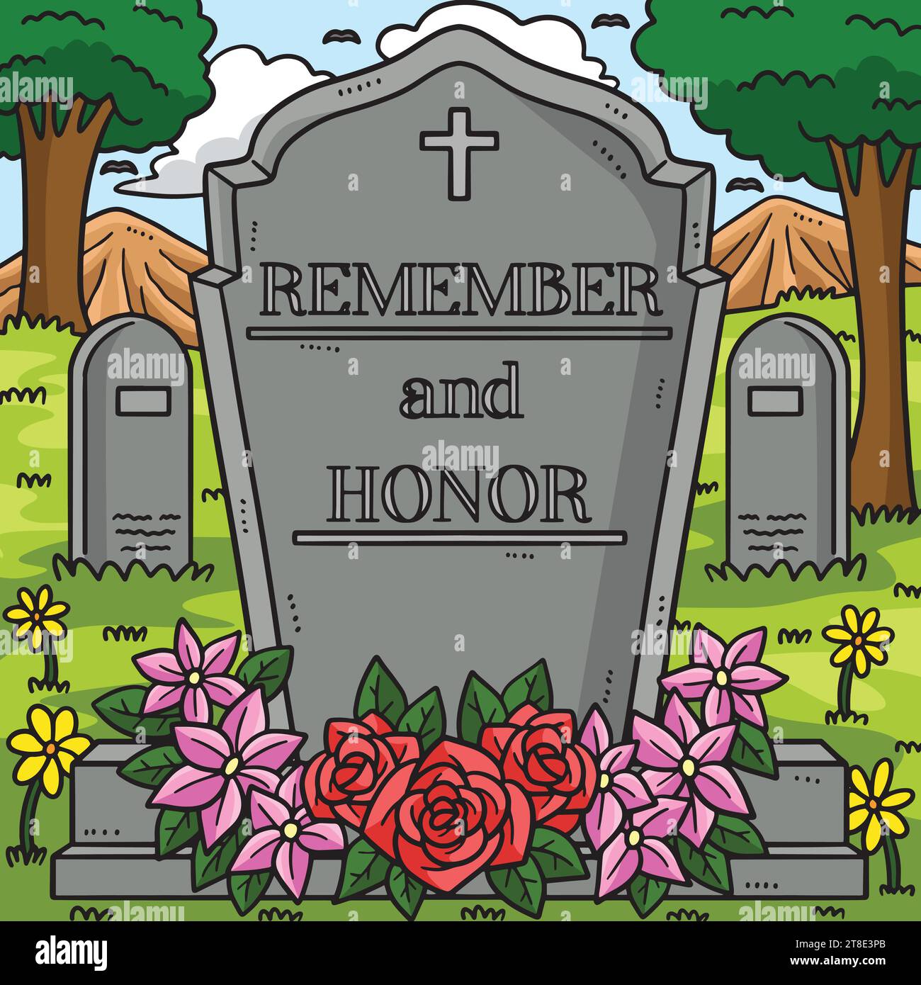 Memorial Day Remember and Honor Colored Cartoon Stock Vector Image ...