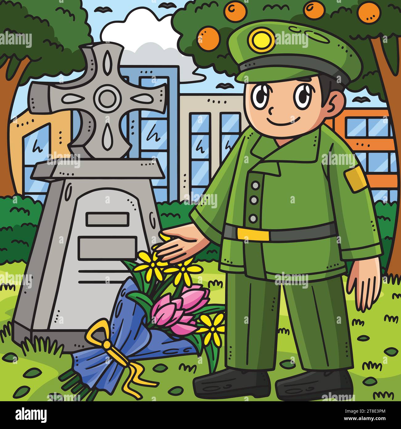 Memorial Day Soldier and a Tombstone Colored Stock Vector Image & Art ...