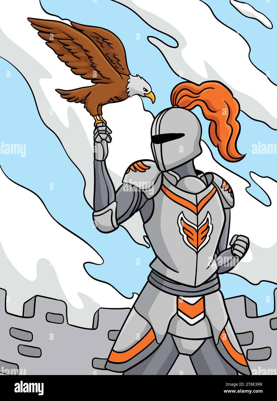 Knight with an Eagle Colored Cartoon Illustration Stock Vector Image ...