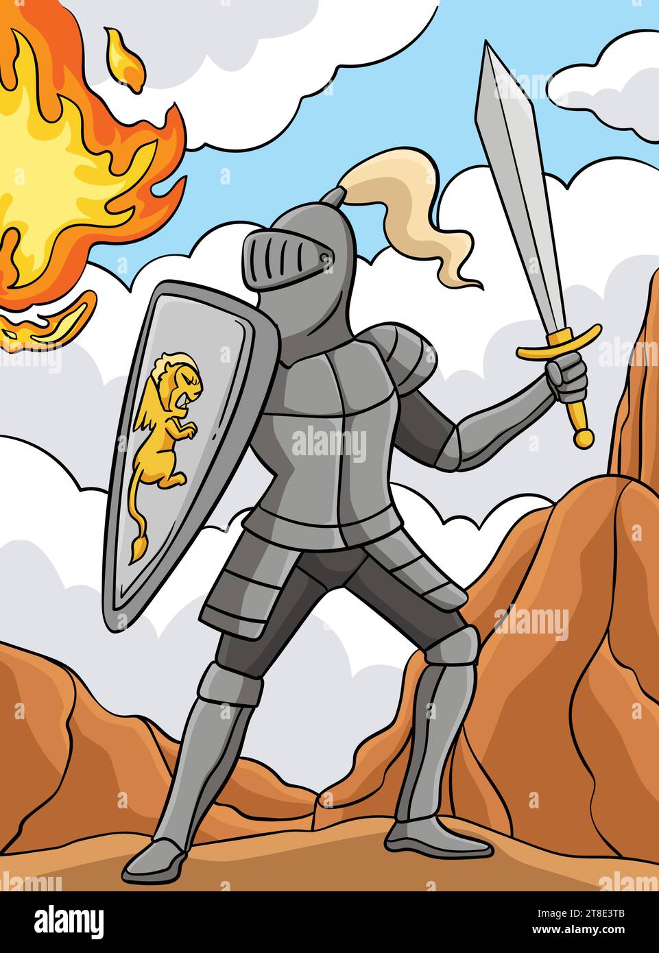 Knight in a Fighting Pose Colored Cartoon Stock Vector Image & Art - Alamy