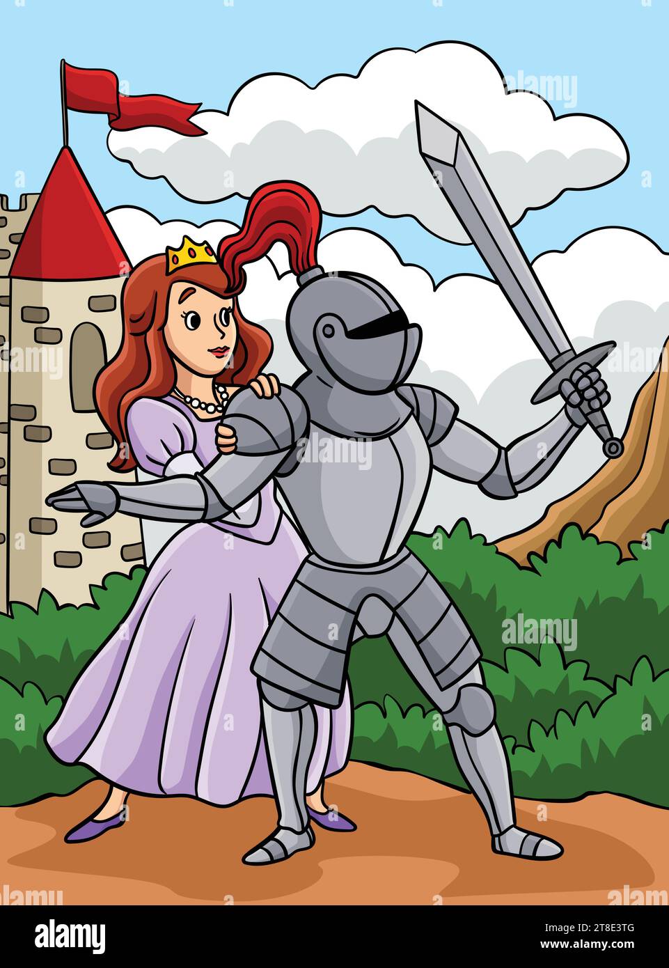 Knight Protecting the Princess Colored Cartoon Stock Vector Image & Art ...