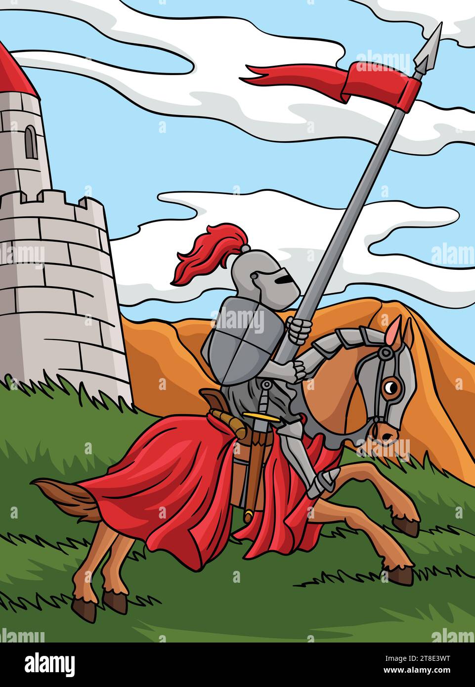 Knight Joust Colored Cartoon Illustration Stock Vector Image & Art - Alamy