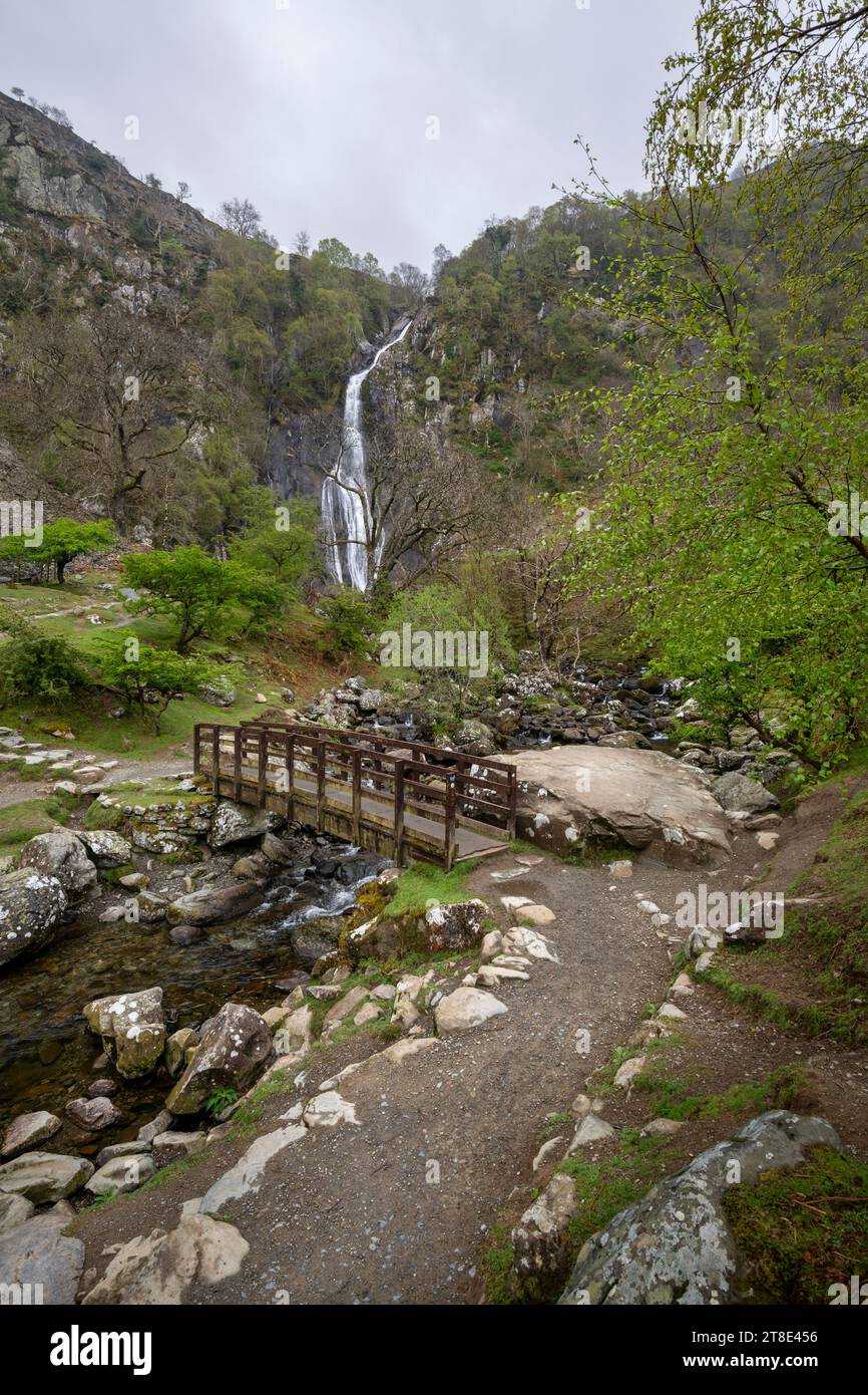 Aber Falls a dramatic waterfall on the edge of the Carneddau mountains ...