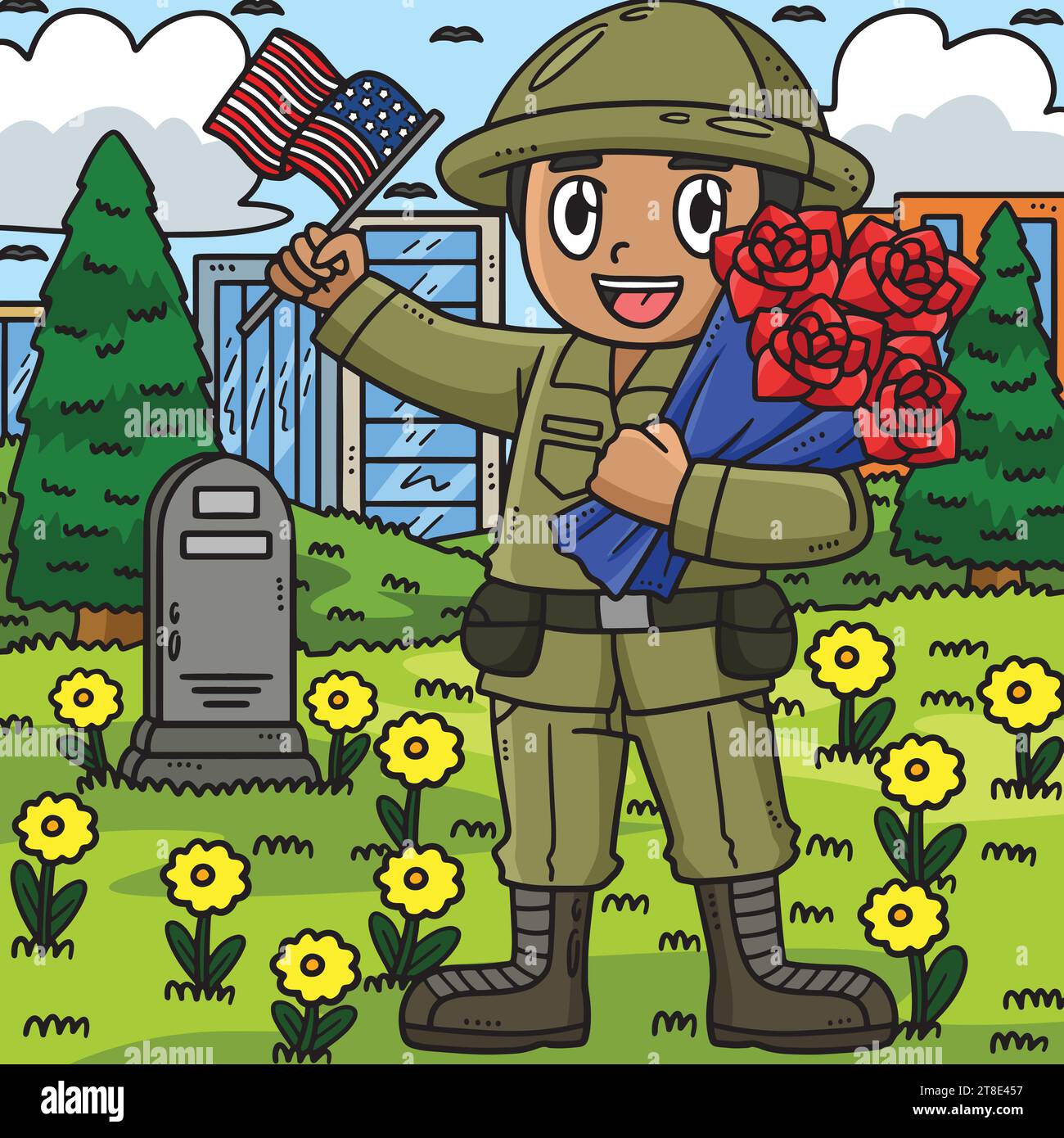 Memorial Day Soldier Bouquet and Flag Colored Stock Vector Image & Art ...