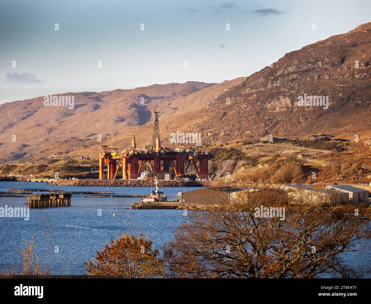 An oil rigg in a dry dock at Loch Kishorn, near Applecross, Scotland ...