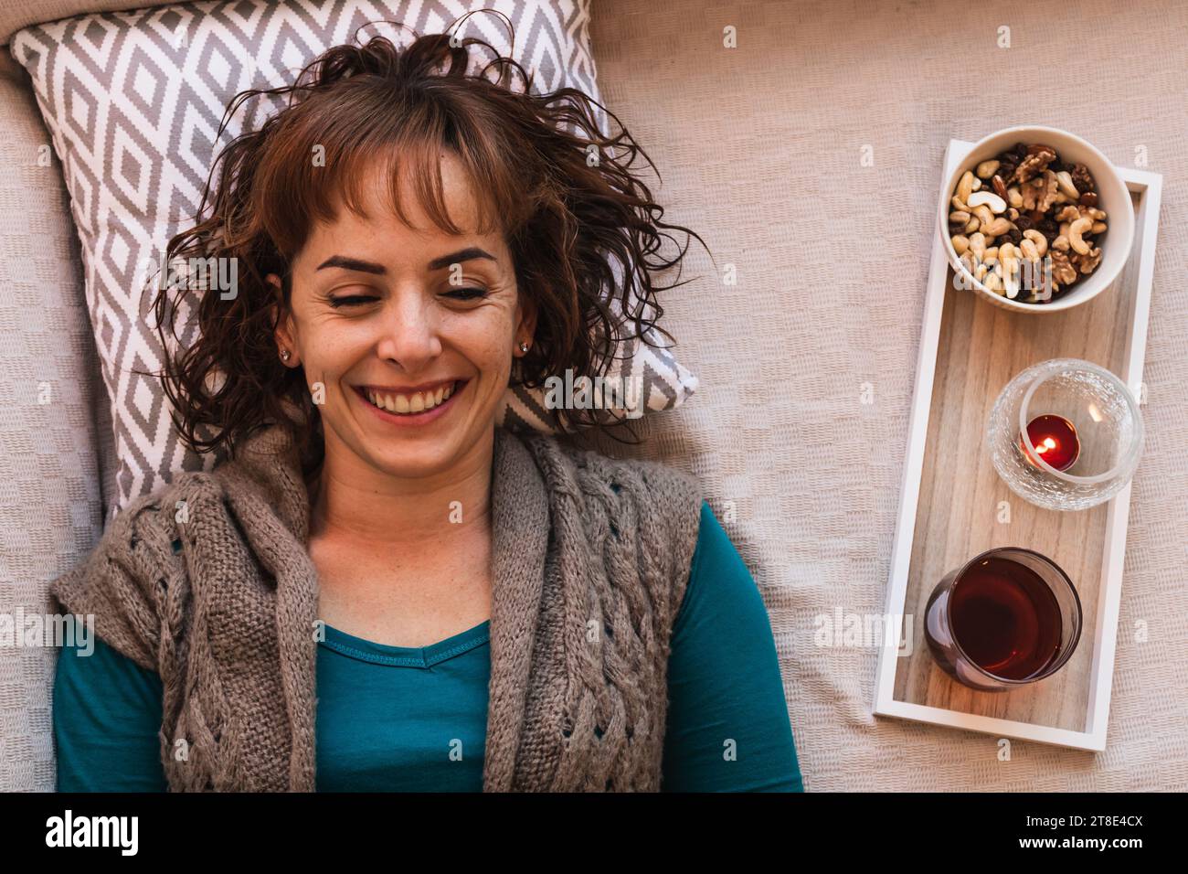 Horizontal, pretty mid young woman, Caucasian, with short hair, dressed ...