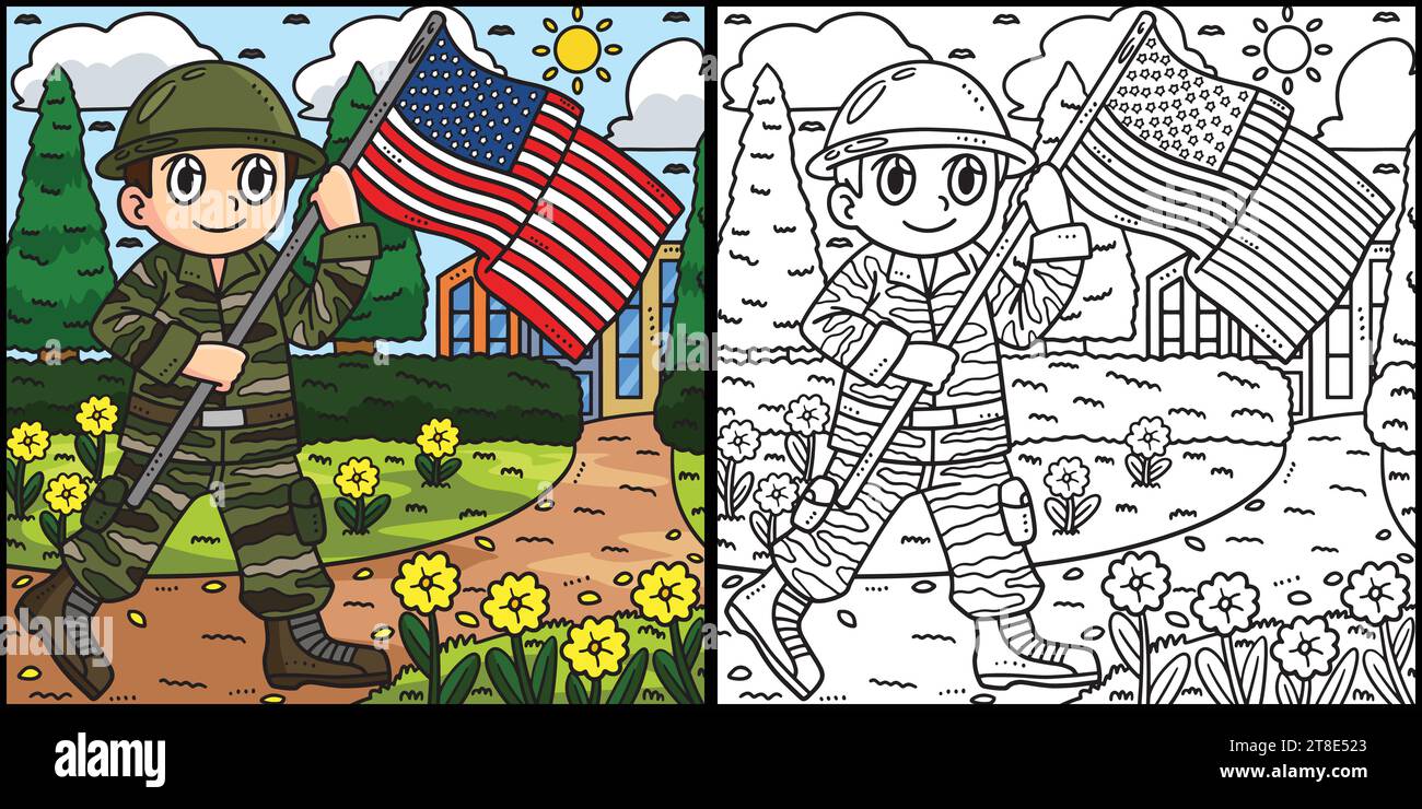 Memorial Day Soldier Holding Flag Illustration Stock Vector Image & Art ...