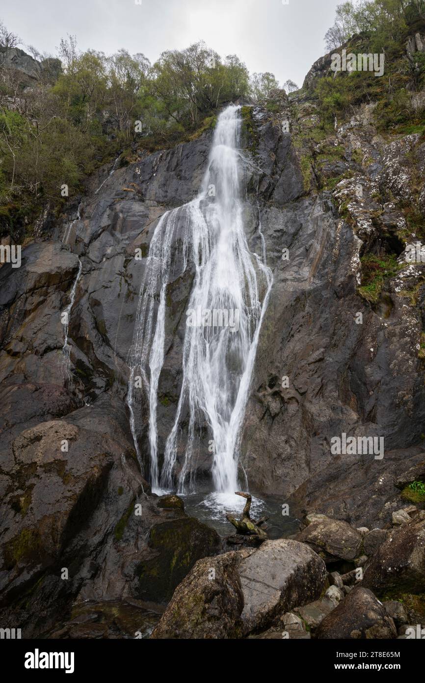 Aber Falls a dramatic waterfall on the edge of the Carneddau mountains ...