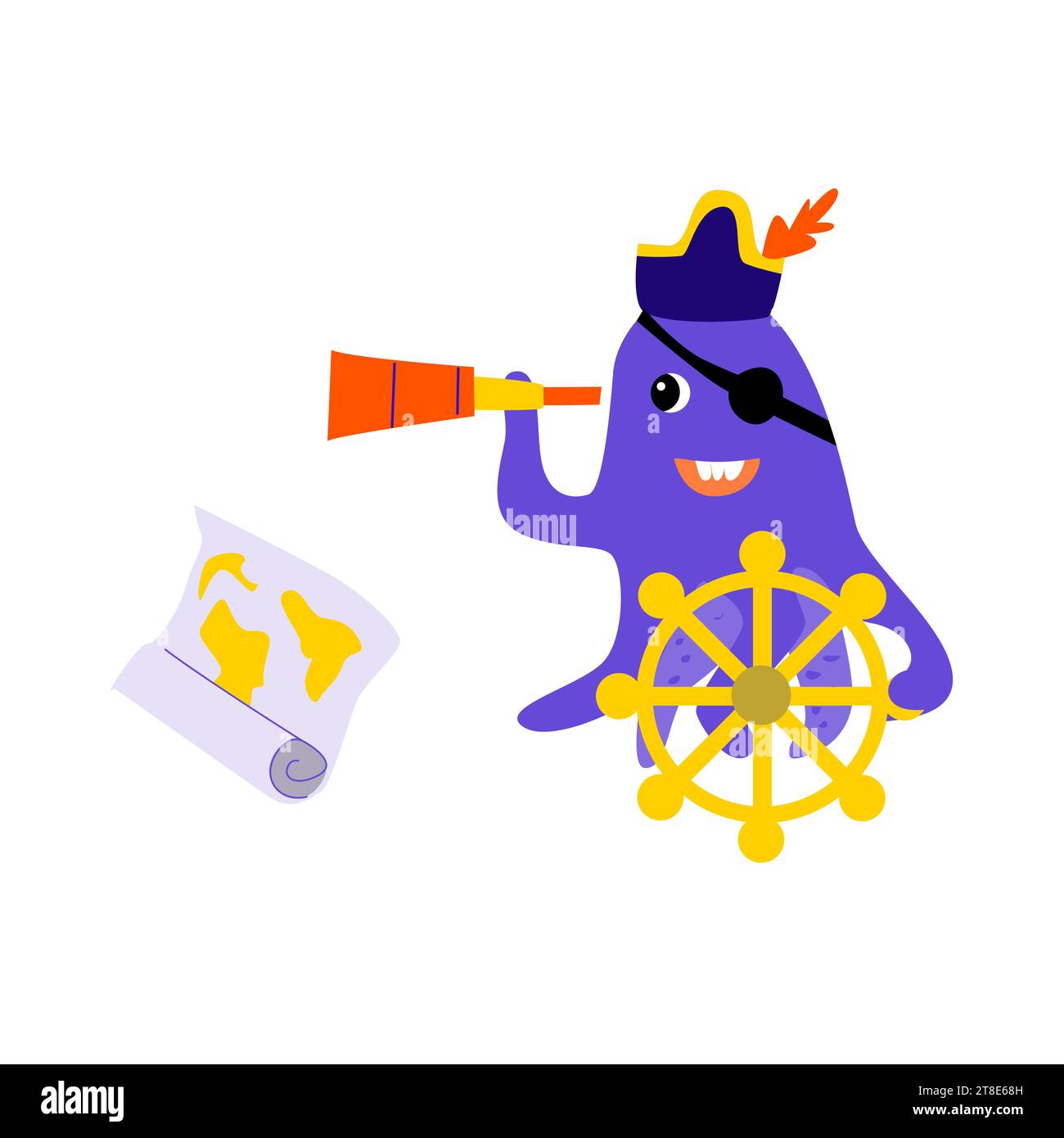 cute cartoon character octopus captain - pirate Stock Vector Image ...