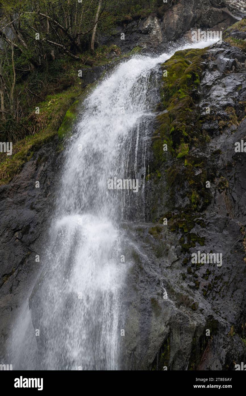 Aber Falls a dramatic waterfall on the edge of the Carneddau mountains ...
