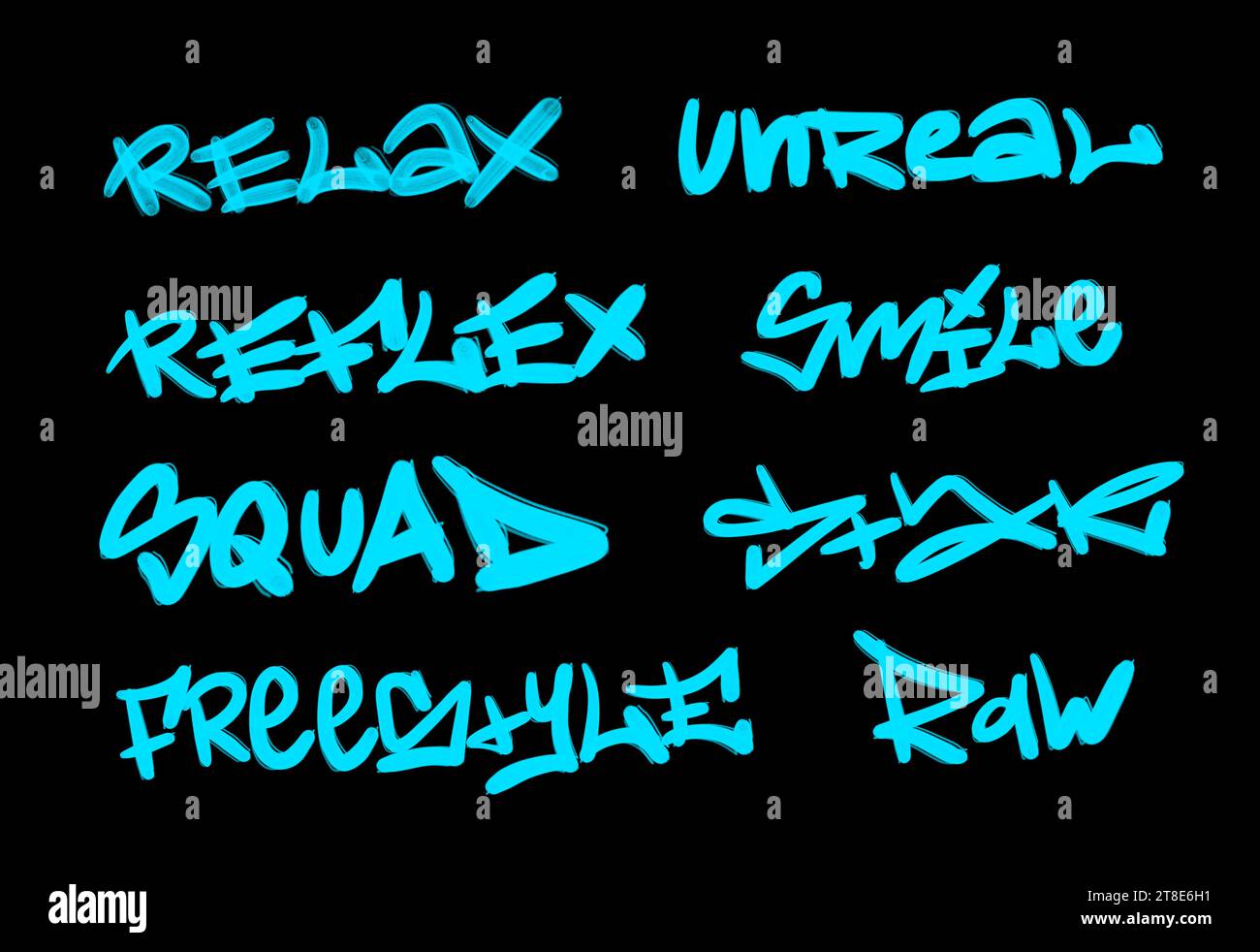 Collection of graffiti street art tags with words and symbols in light ...