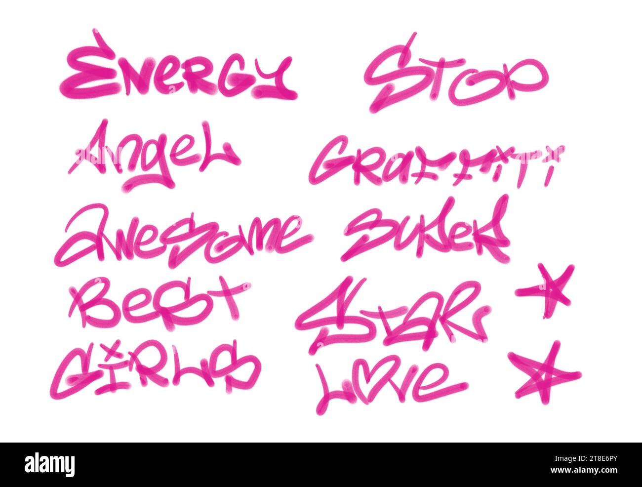 Collection of graffiti street art tags with words and symbols in purple ...