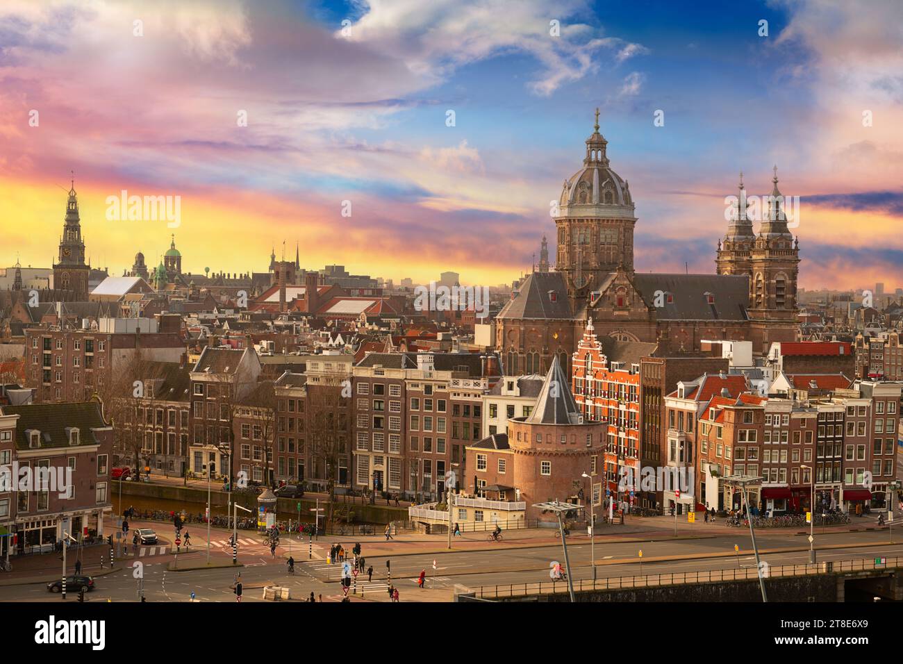 Amsterdam, Netherlands town cityscape over the Old Centre District with ...