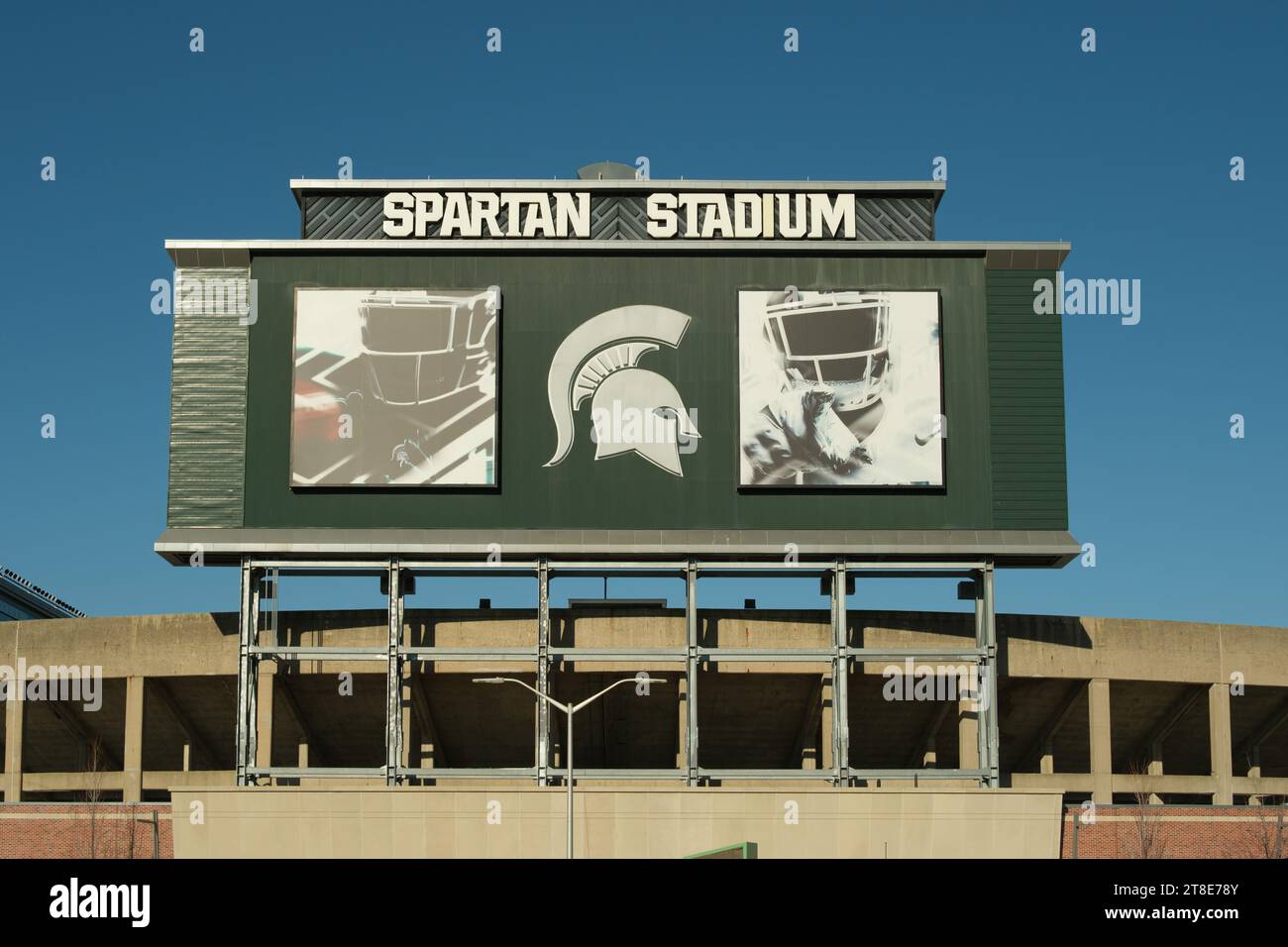 Spartan Stadium sign on the campus of Michigan State University, East ...