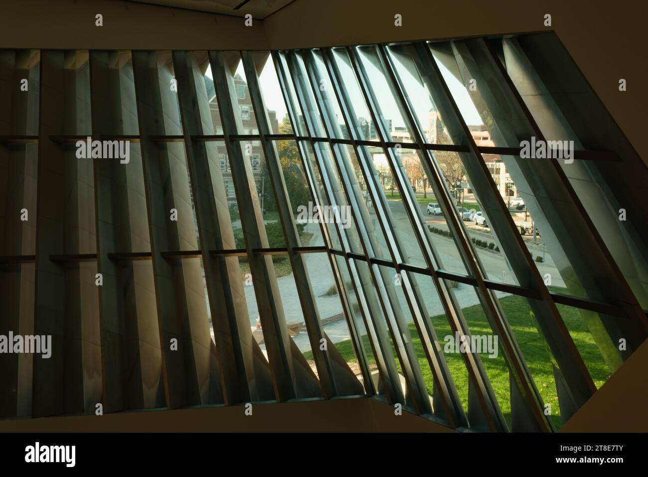 View of East Lansing buildings through the window of the Eli and Edythe ...