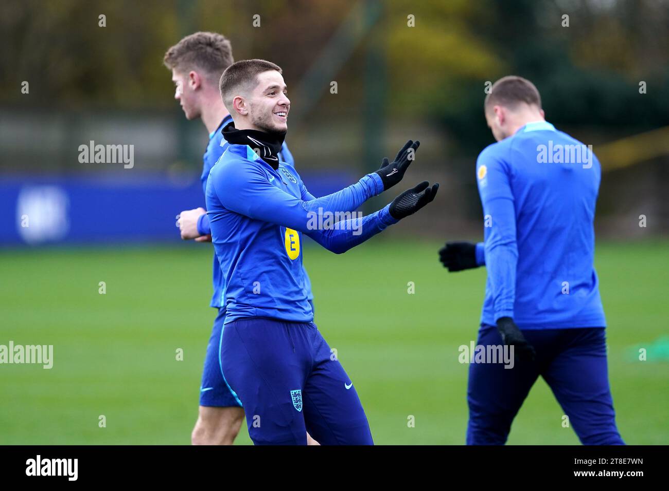 England's James McAtee (centre) and team-mates during a training ...