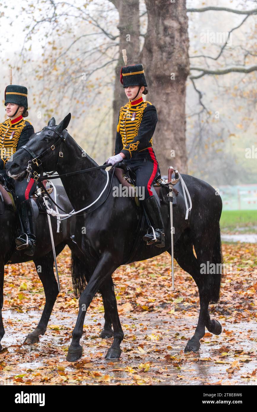 King's Troop Royal Horse Artillery (KTRHA) female soldiers riding back ...