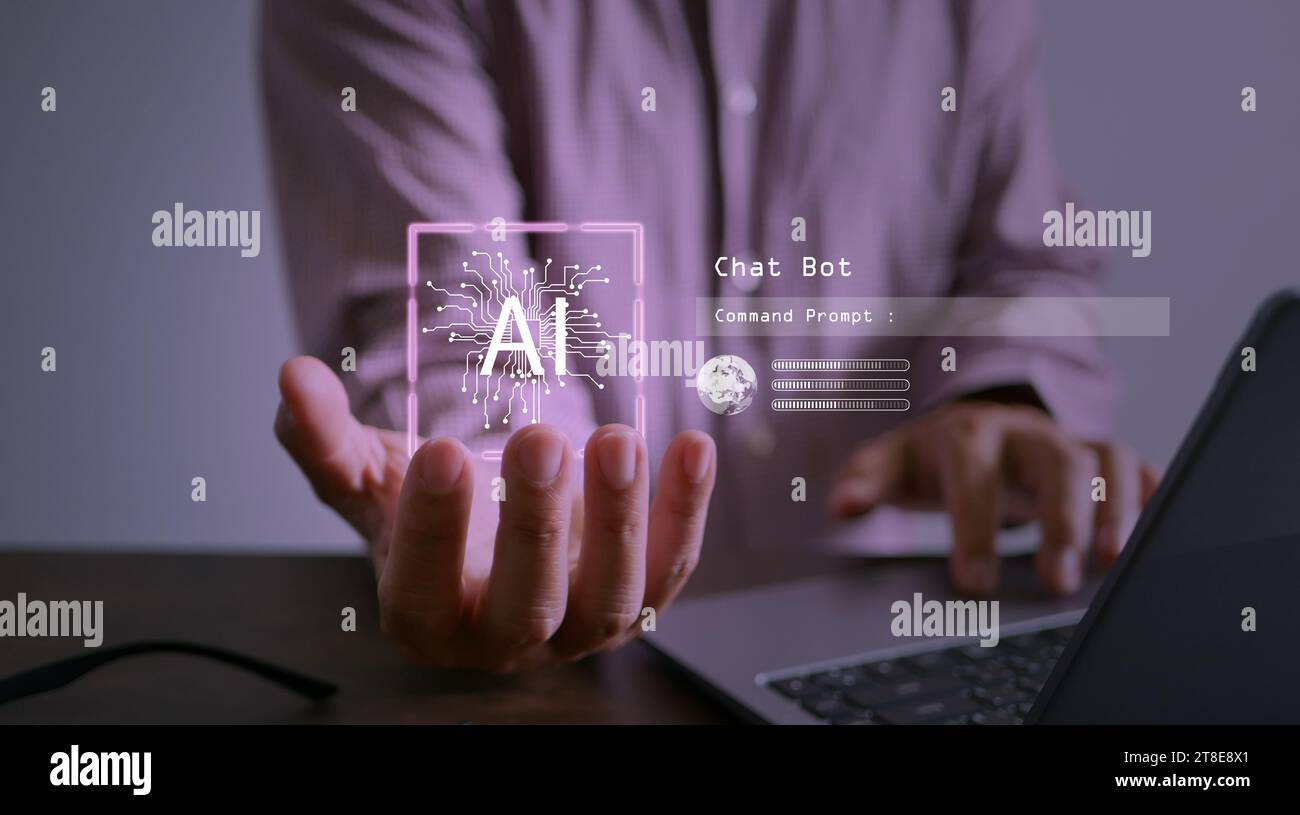 Chat Bot Chat With Ai Virtual Graphic Of Ai Tech And Global Connection Using Command Prompt To