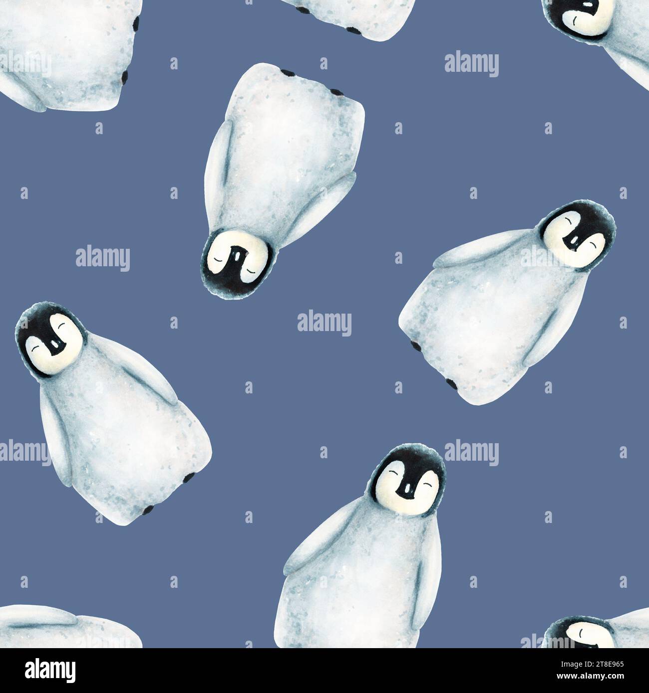 Watercolor seamless pattern with king penguins family isolated. Hand ...