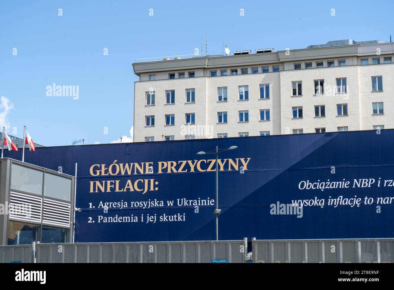 Causes of inflation in Poland. Information banner on the fence ...