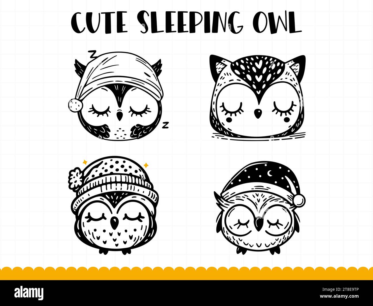 Cute sleeping owl face in simple doodle style. Vector illustration ...