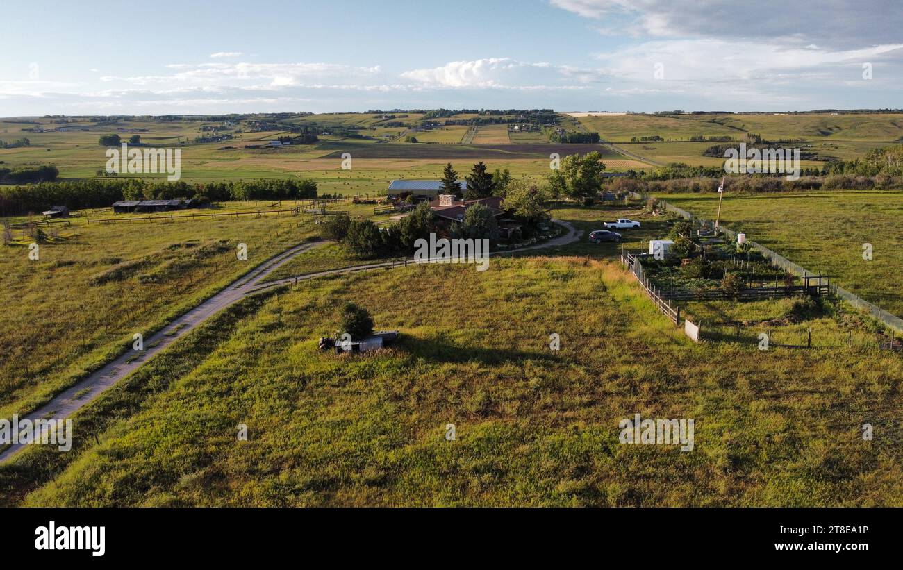 Countryside landscapes. Green meadows, blue sky, cultivated fields ...