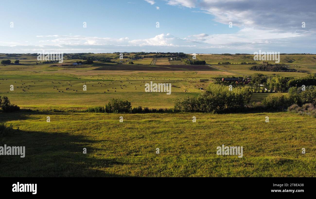 Countryside landscapes. Green meadows, blue sky, cultivated fields ...