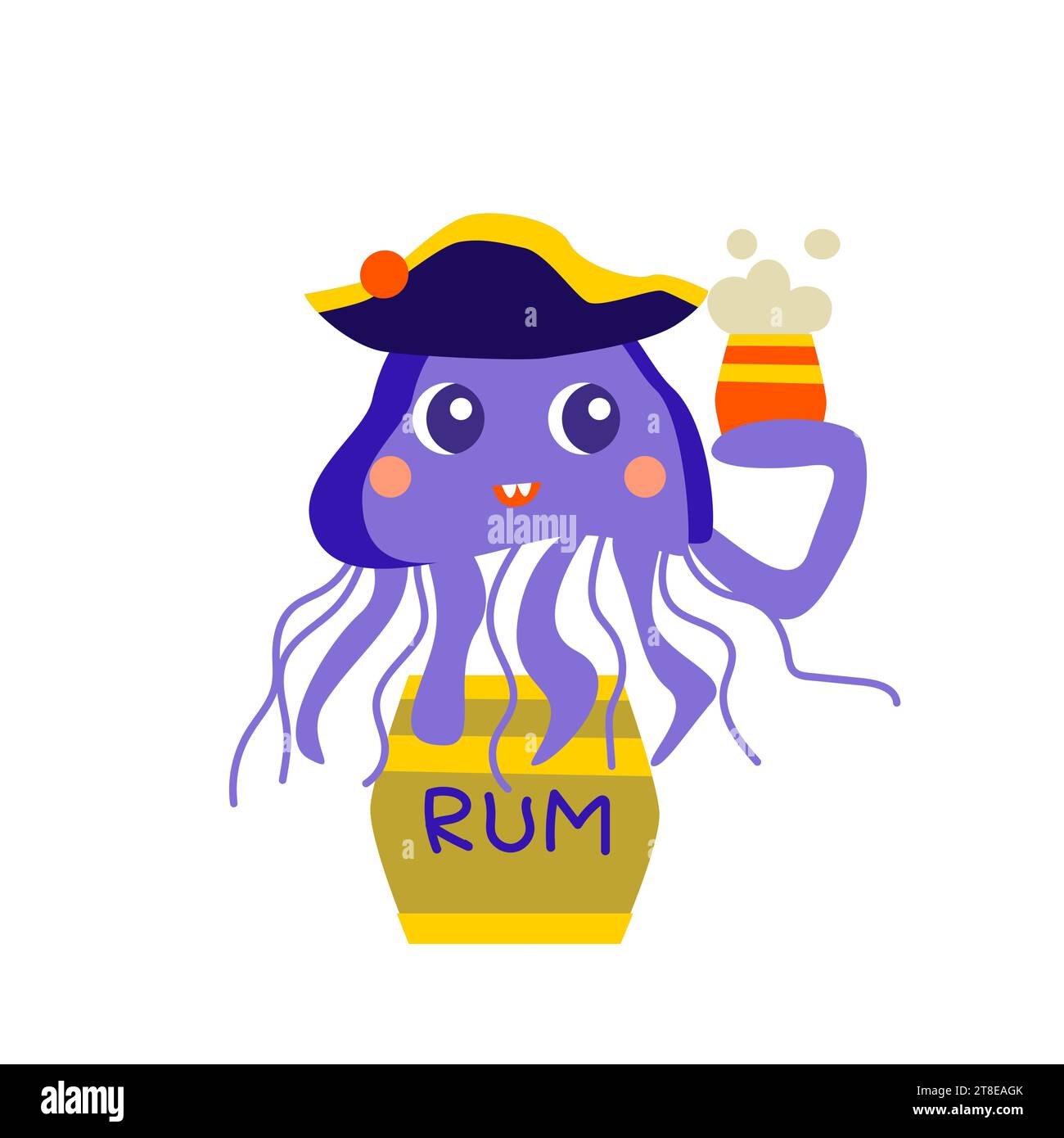 jellyfish -cartoon character pirate with rum mug Stock Vector Image ...
