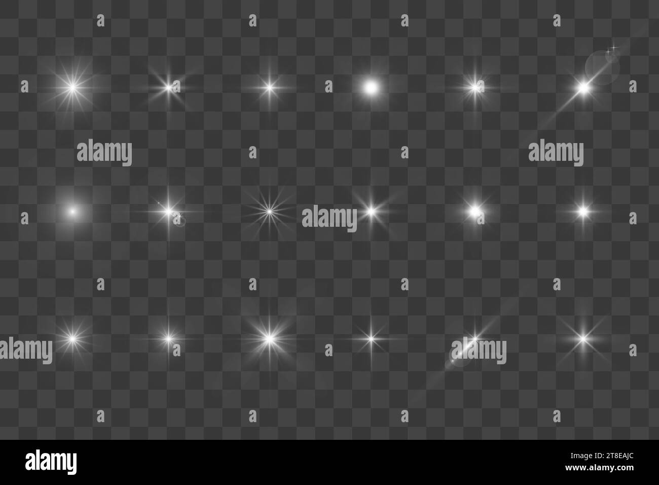 Light shining stars, glare light effects, Shiny illuminated elements on a transparent background ...