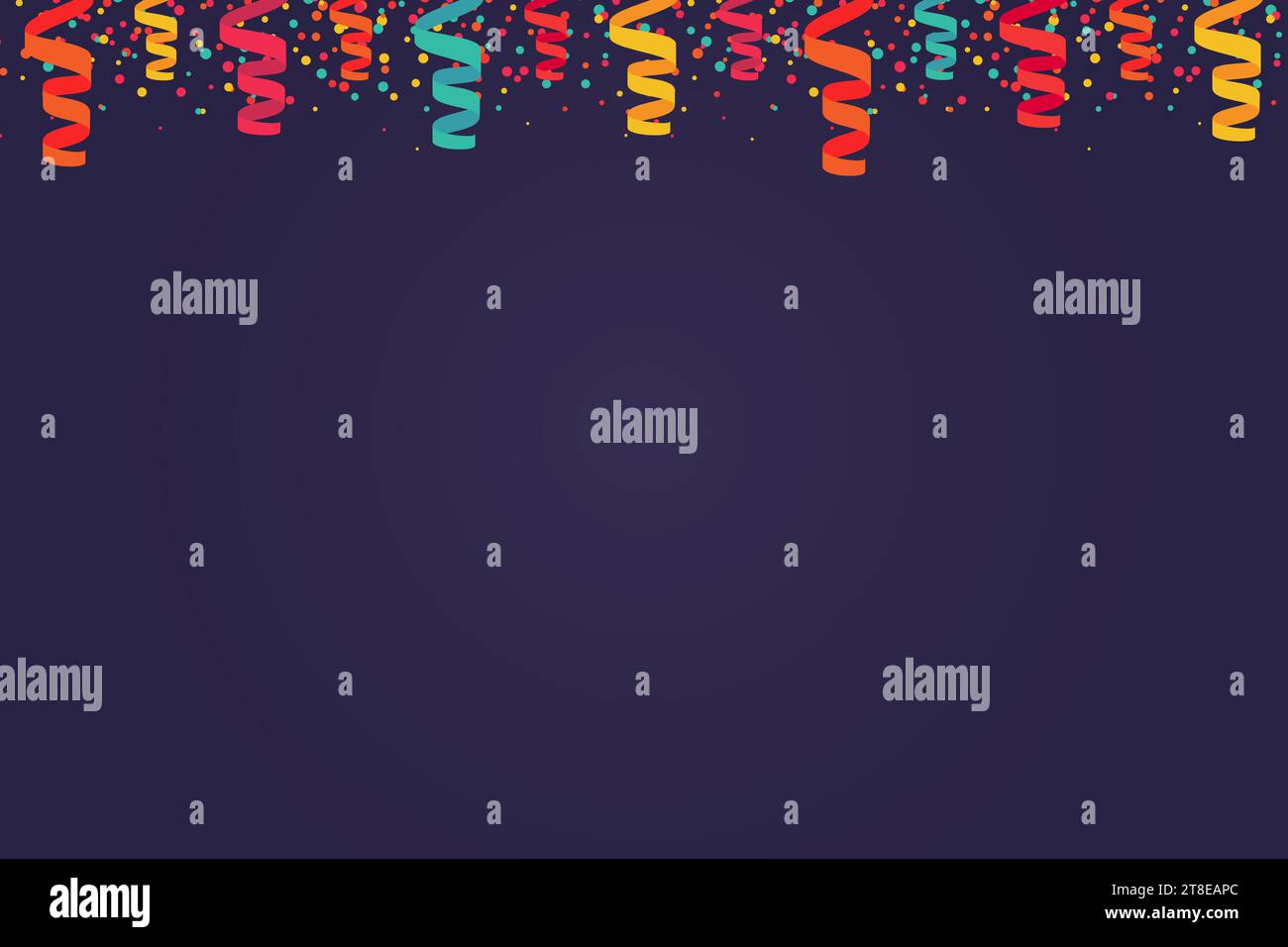 Colored confetti on purple. Horizontal placement of elements. Festive ...